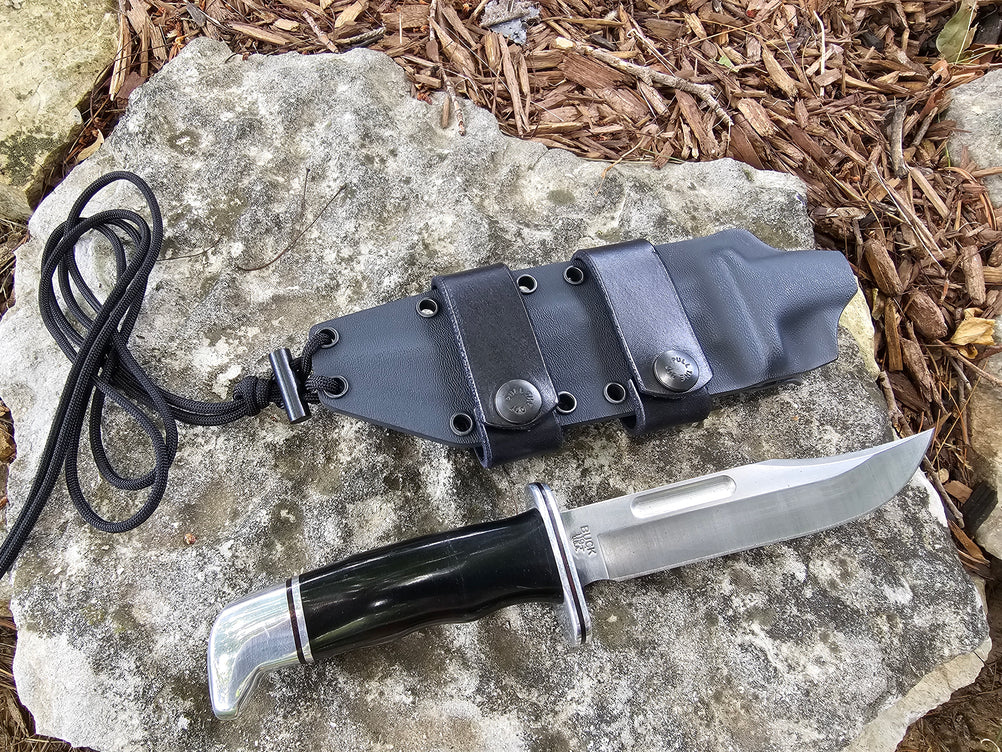 Buck 119 Custom Kydex,Scout Carry, Mini Firesteel, Lanyard